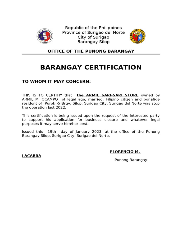 Certification FOR Closure | PDF