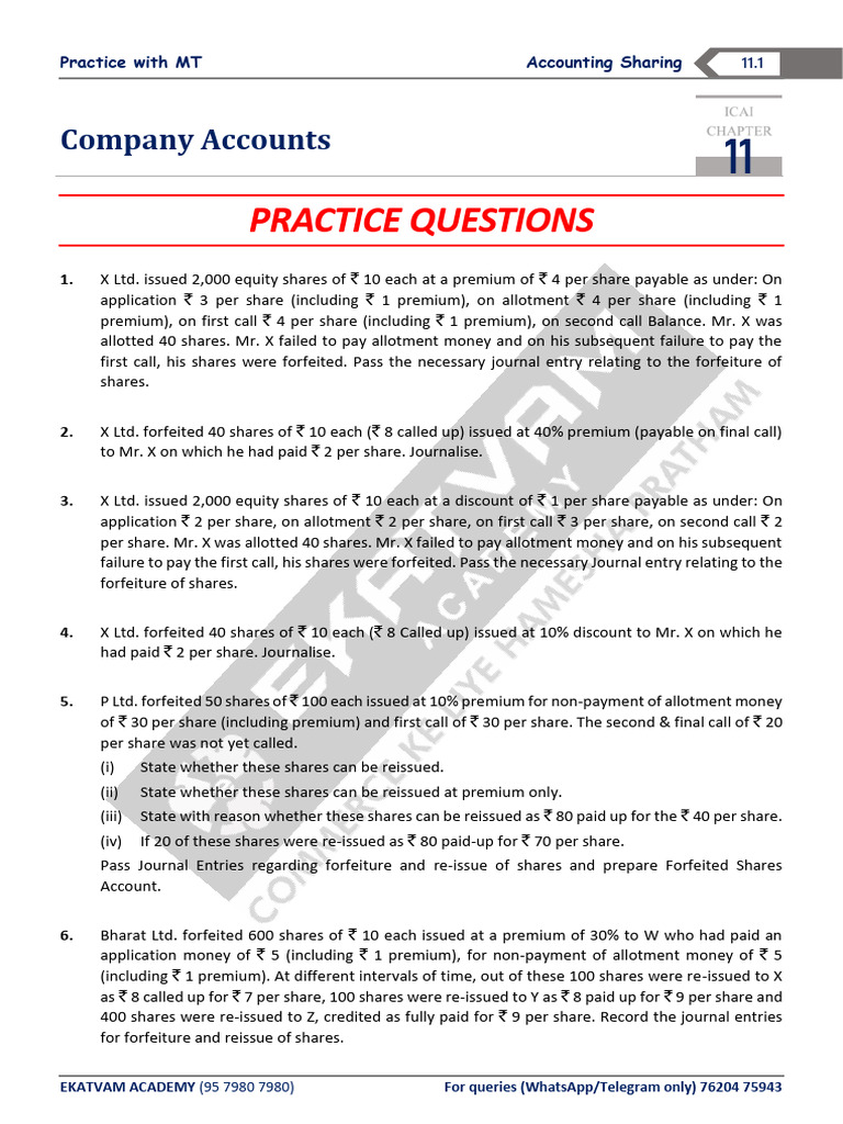 CHP 11 - Company Accounts - Practice Que Set 1 - May 2024 - Used | PDF | Investing | Finance ...
