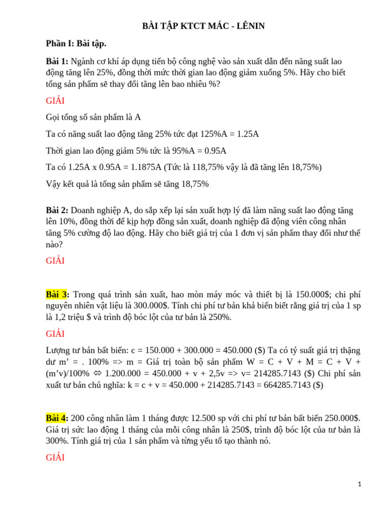 Bai Tap KTCT (Gui SV) | PDF