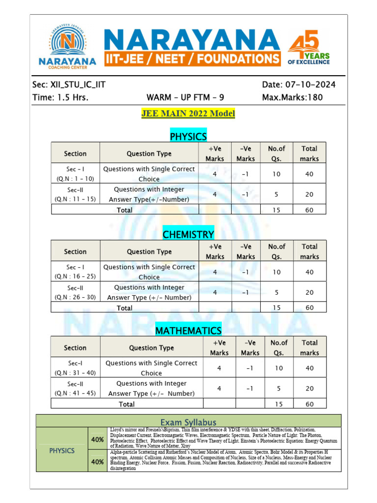 FTM-9 - WARM-UP QPaper | PDF