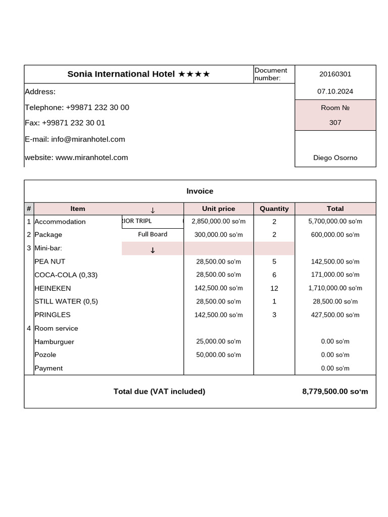Hotel Management On Excel | PDF