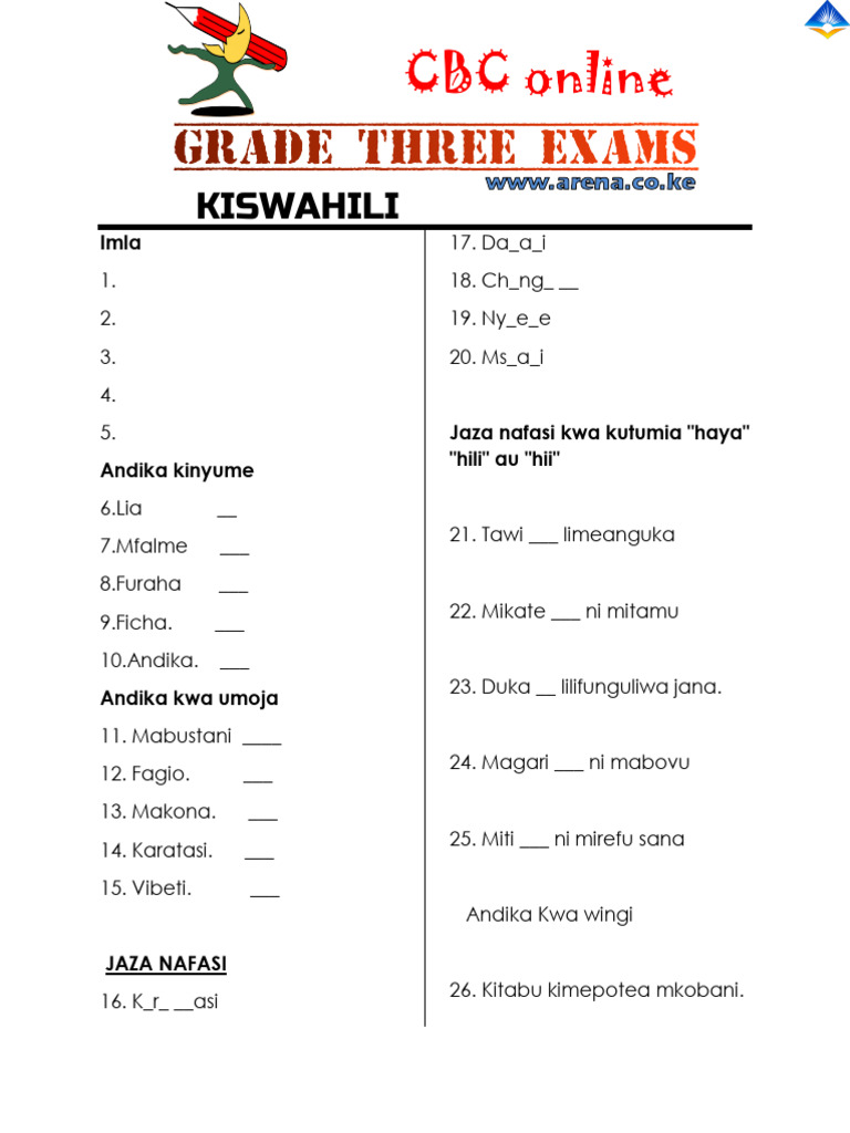 Kiswahili Grade 3 | PDF