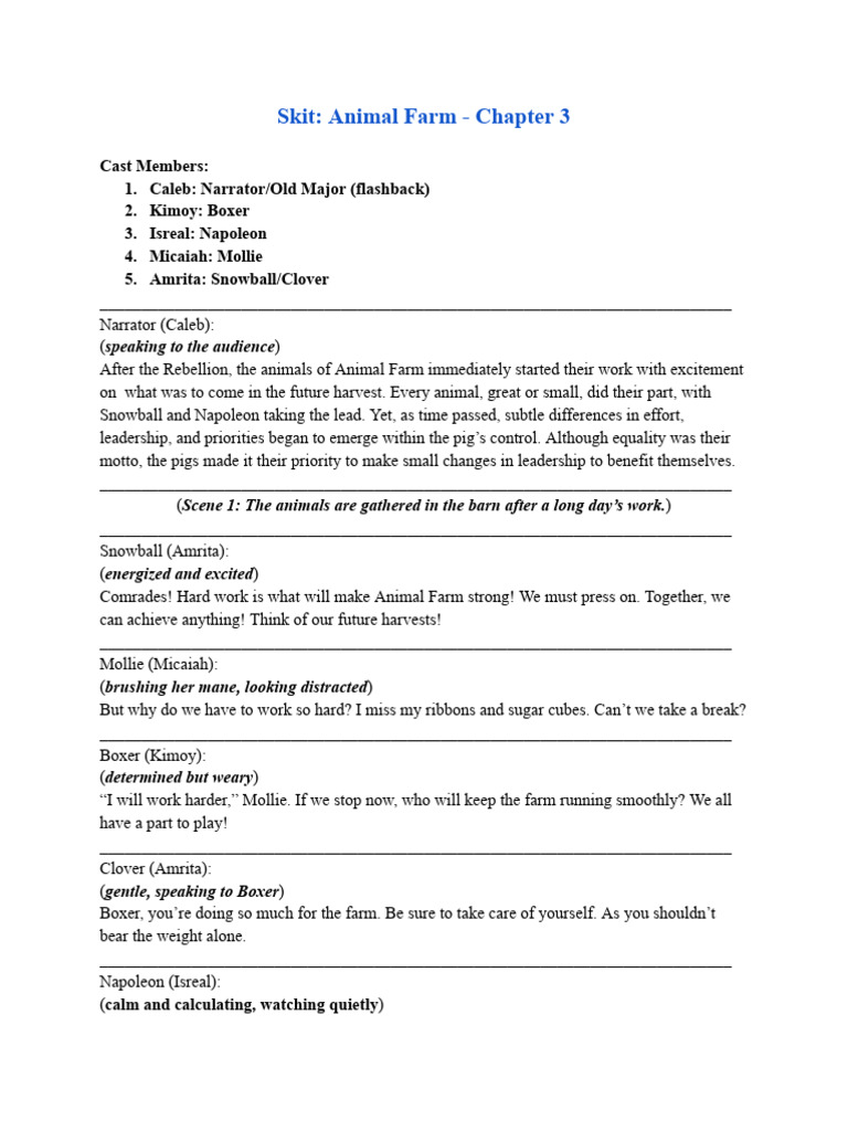 Skit - Animal Farm - Chapter 3 | PDF