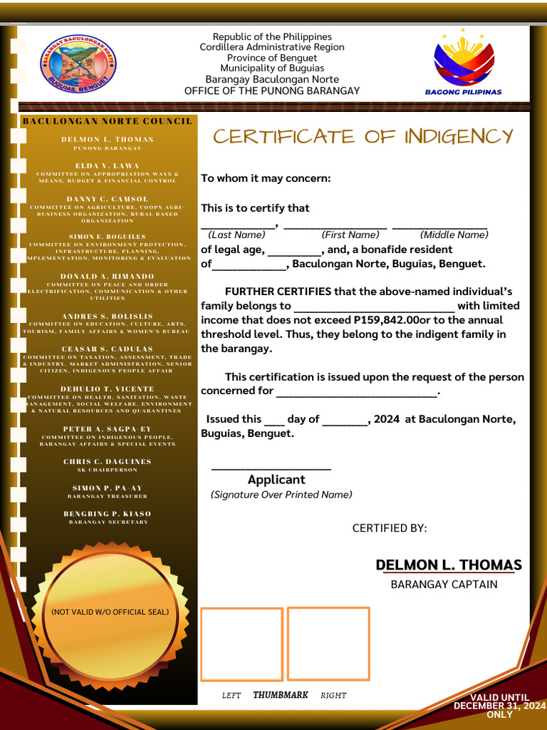 New Certificate of Indigency 2024 | PDF