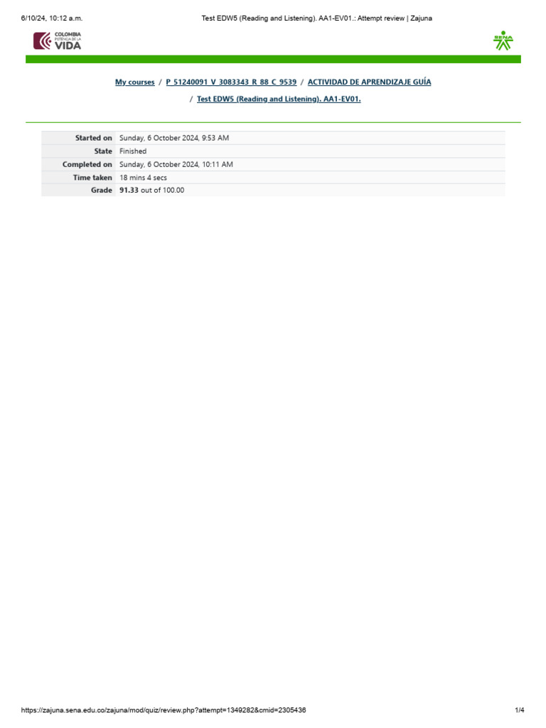 Test EDW5 (Reading and Listening) - AA1-EV01. - Attempt Review - Zajuna ...