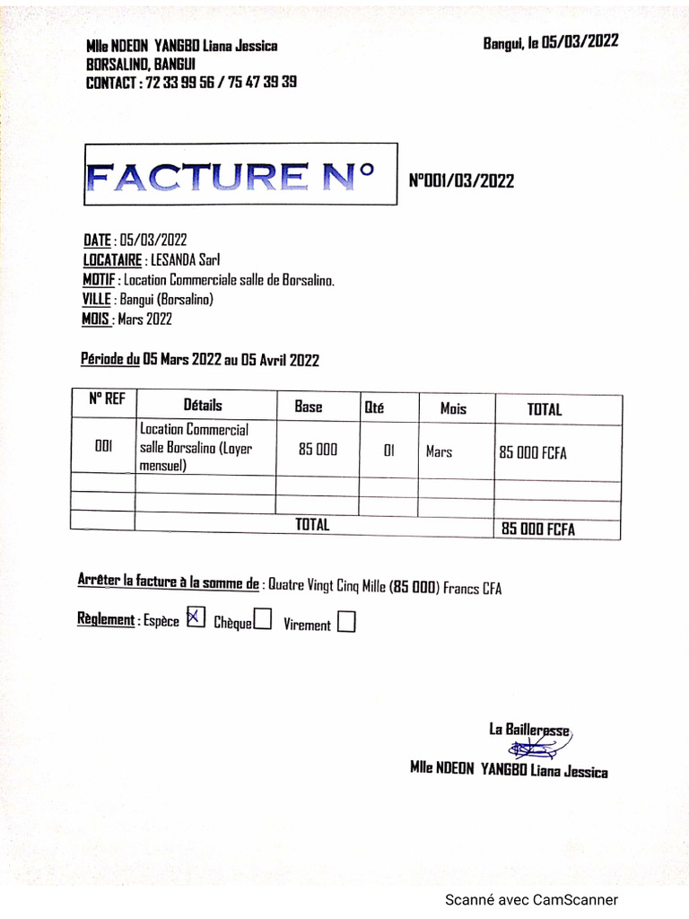 Facture Loyer Borsalino 03-22 | PDF