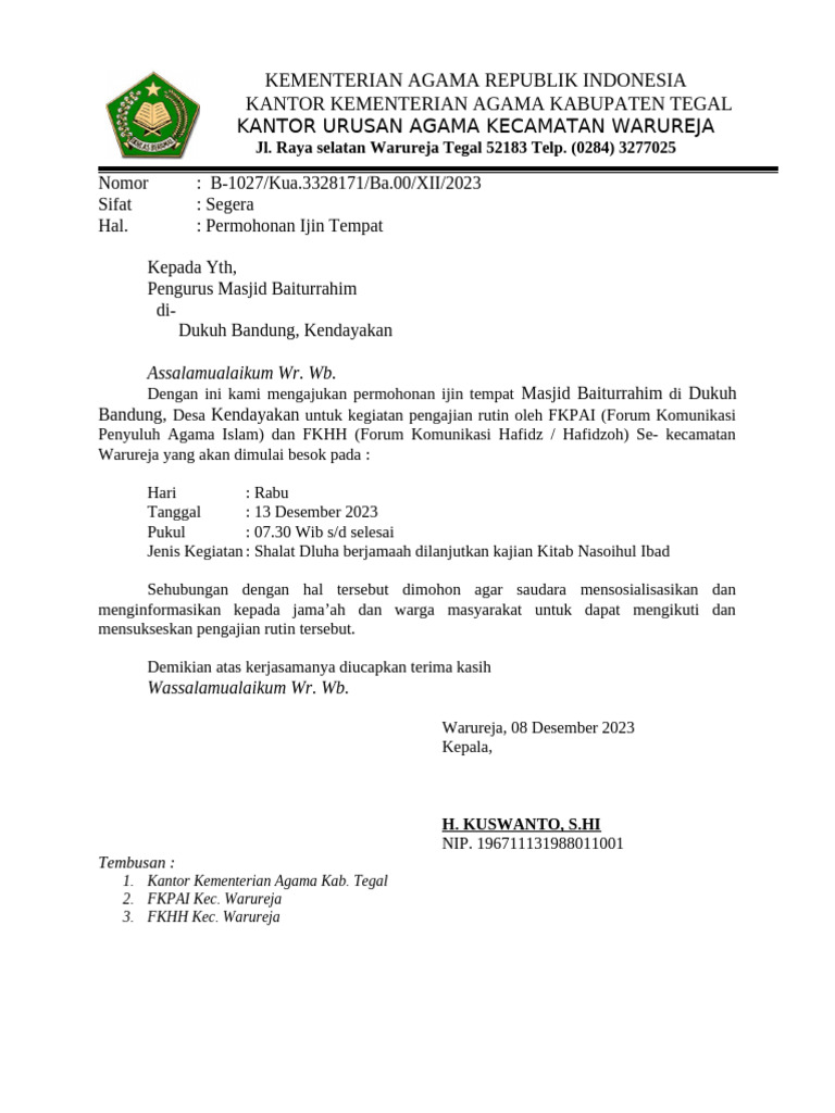 Surat Ijin Tempat Pengajian | PDF