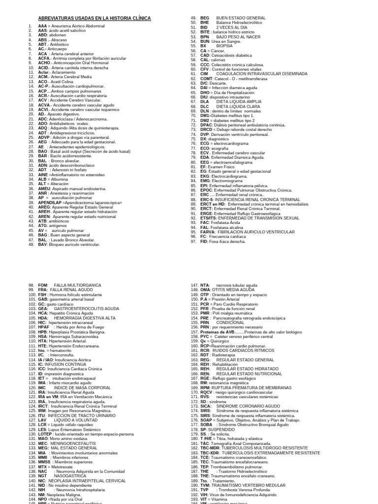 Abreviaturas Medicas de Hcl. | PDF
