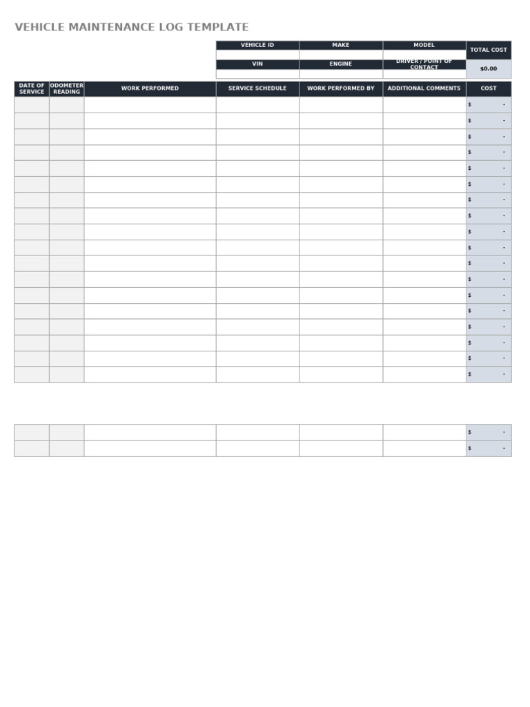 IC Vehicle Maintenance Log Template 9223 | PDF