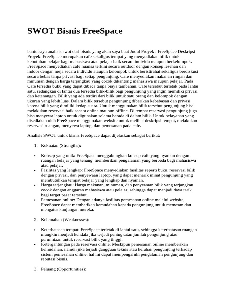 SWOT Bisnis FreeSpace | PDF