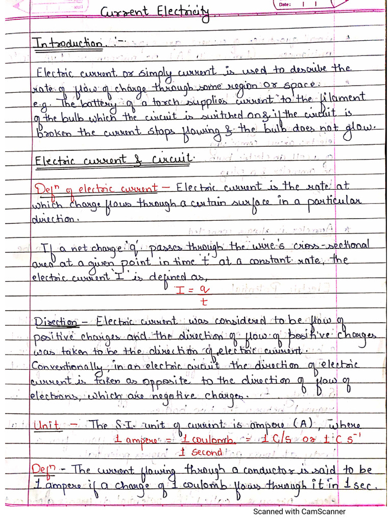 Current Electricity Notes | PDF