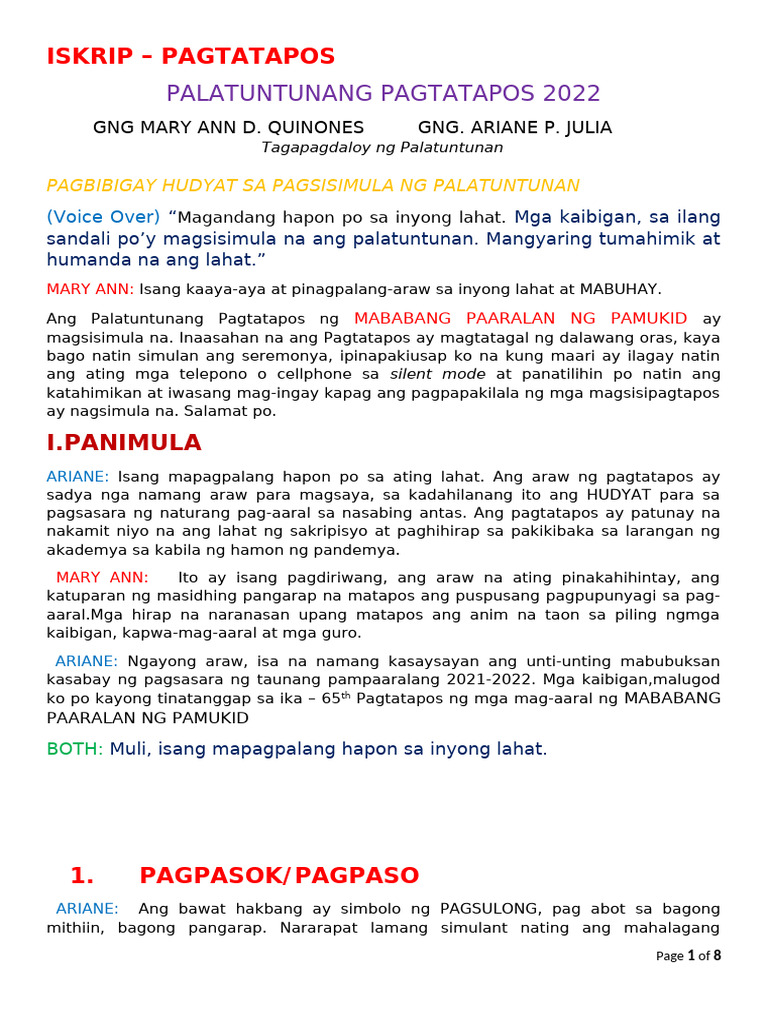 Iskrip Sa Graduation Pagtatapos | PDF