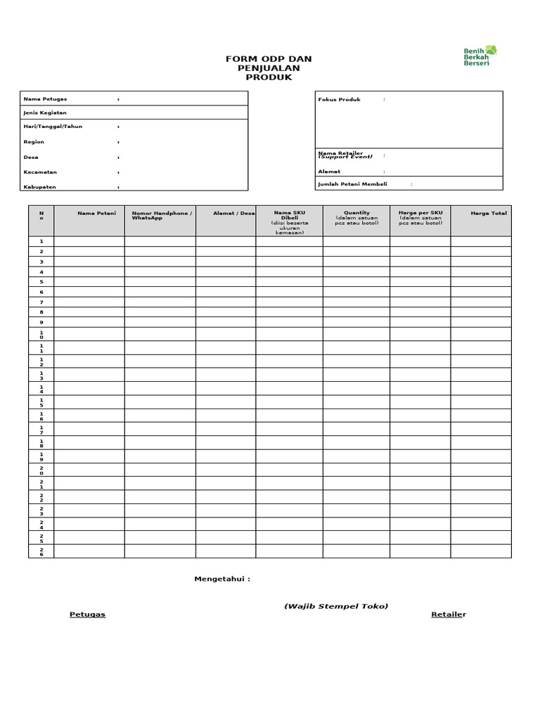 FORM ODP DAN PENJUALAN PRODUK Ok | PDF
