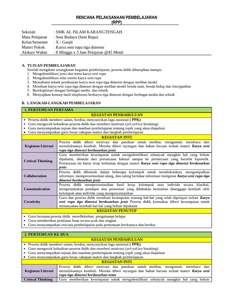 RPP Seni Rupa-2 | PDF