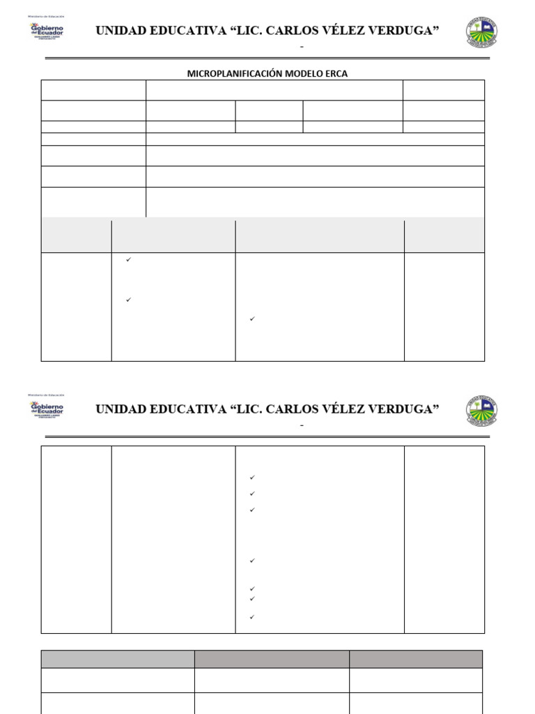 PLANIFICACION MODELO ERCA-1 | PDF