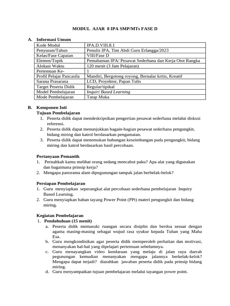 IPA SMP - MTS KLS.8 - KM-MA (Modul Ajar) - Modul Ajar IPA SMP Kelas 8 | PDF