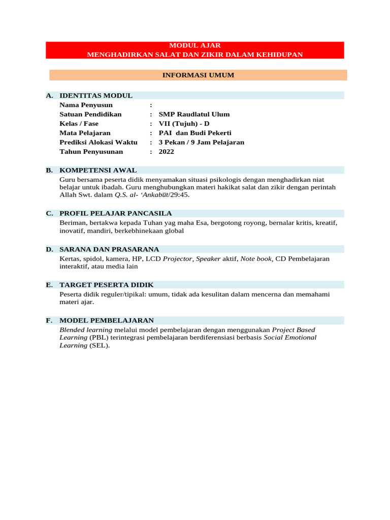 Modul Ajar Kelas 7 PAI - Bab 3 OK | PDF