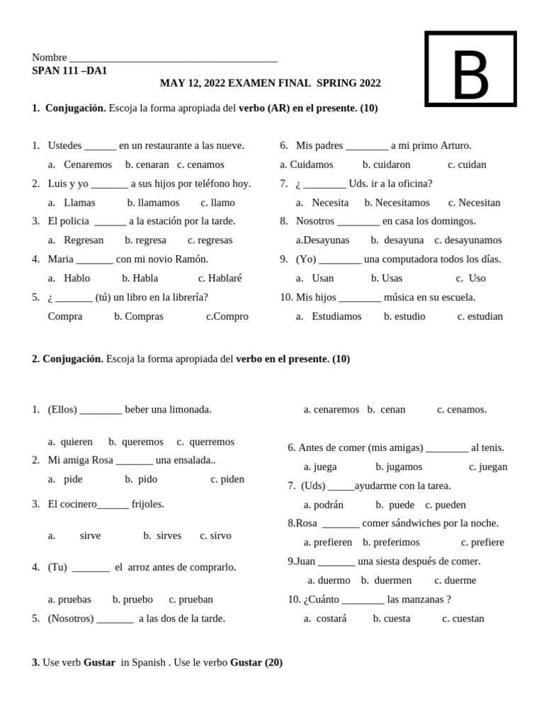 2b.examen Final 2022 A SPAN 115 | PDF