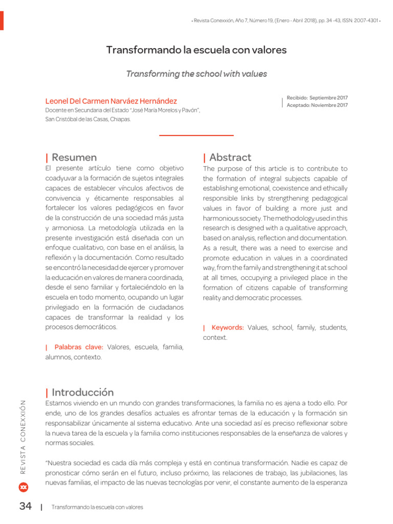 Articulo Publicado Trnasformando La Escuela Con Valores | PDF ...