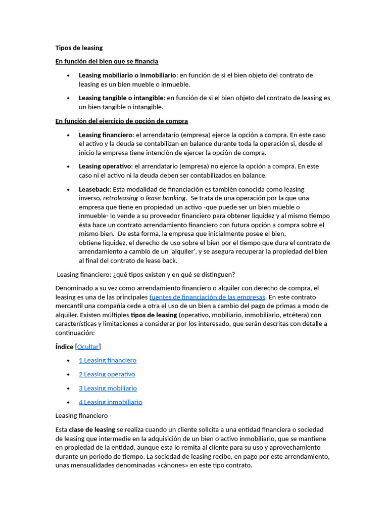 Tipos de leasing | PDF