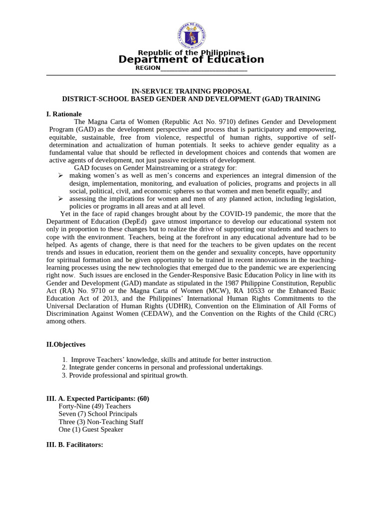 NEW District-School Based GAD Training | PDF | Gender And Development ...