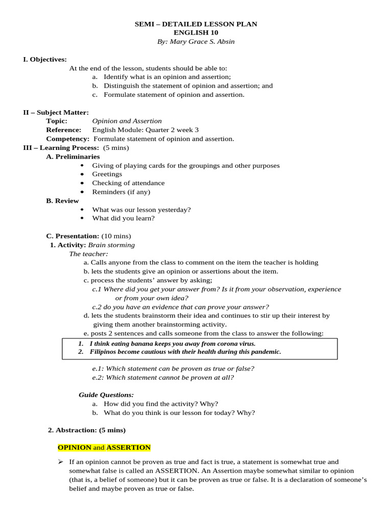 Lesson Plan - 4a's | PDF