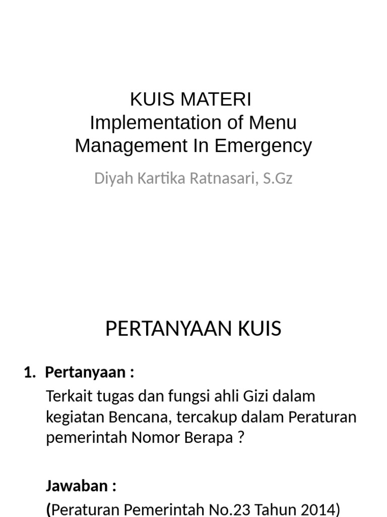 Kuis Materi Implementation of Menu Management in Emergency | PDF