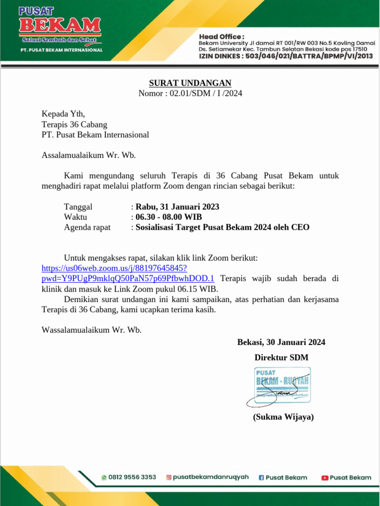 001 Surat Undangan Rapat Bersama CEO | PDF