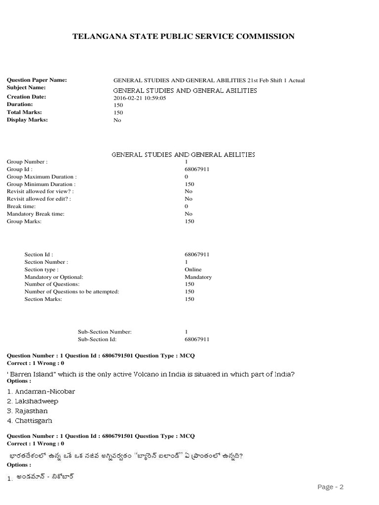 TSPSC 2016 Prelims English | PDF | Multiple Choice | Computing