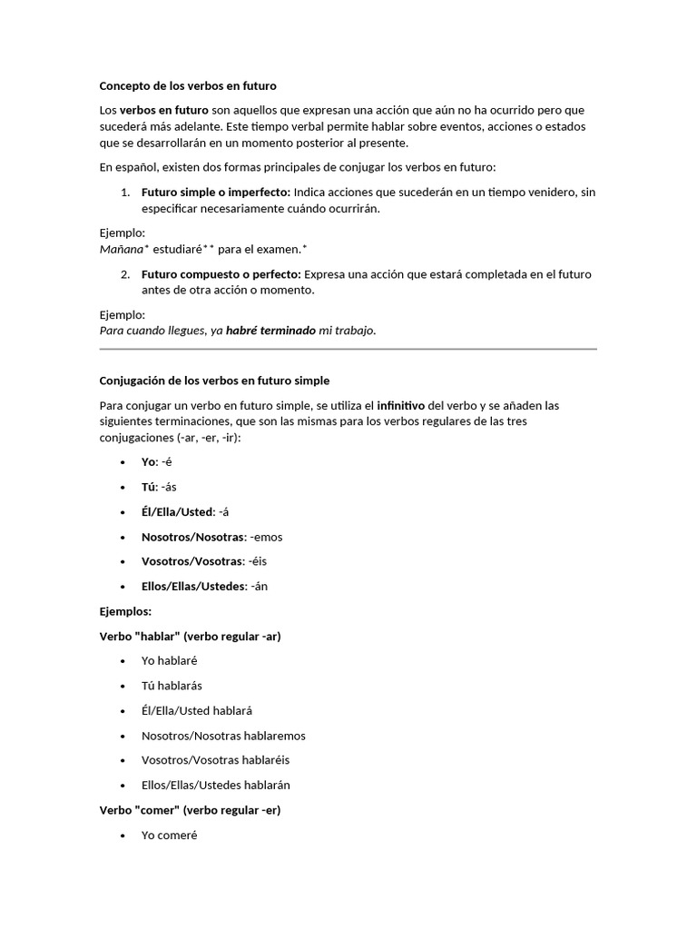 Concepto De Los Verbos En Futuro Pdf
