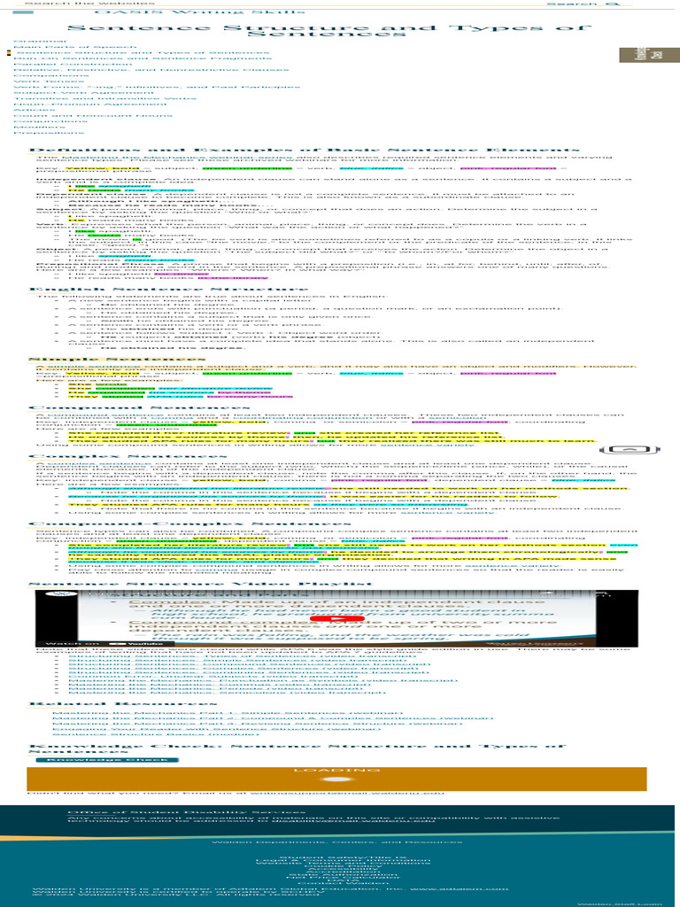 Sentence Structure and Types of Sentences - Grammar - Academic Guides ...