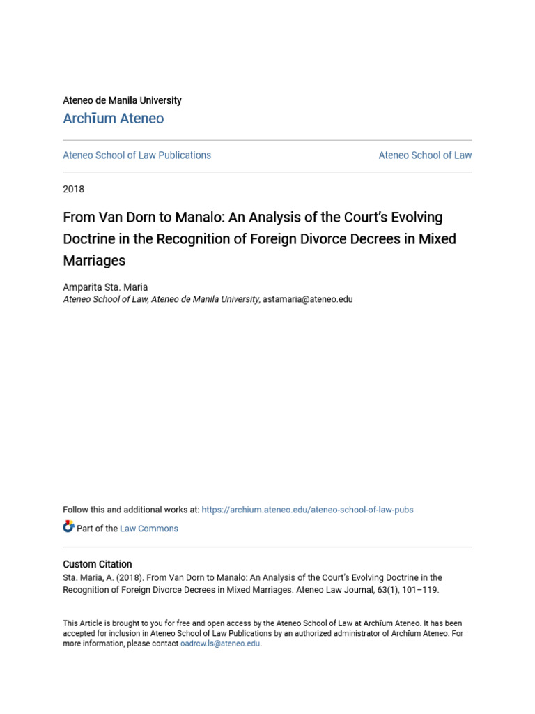From Van Dorn To Manalo - An Analysis of The Court - S Evolving Doct | PDF