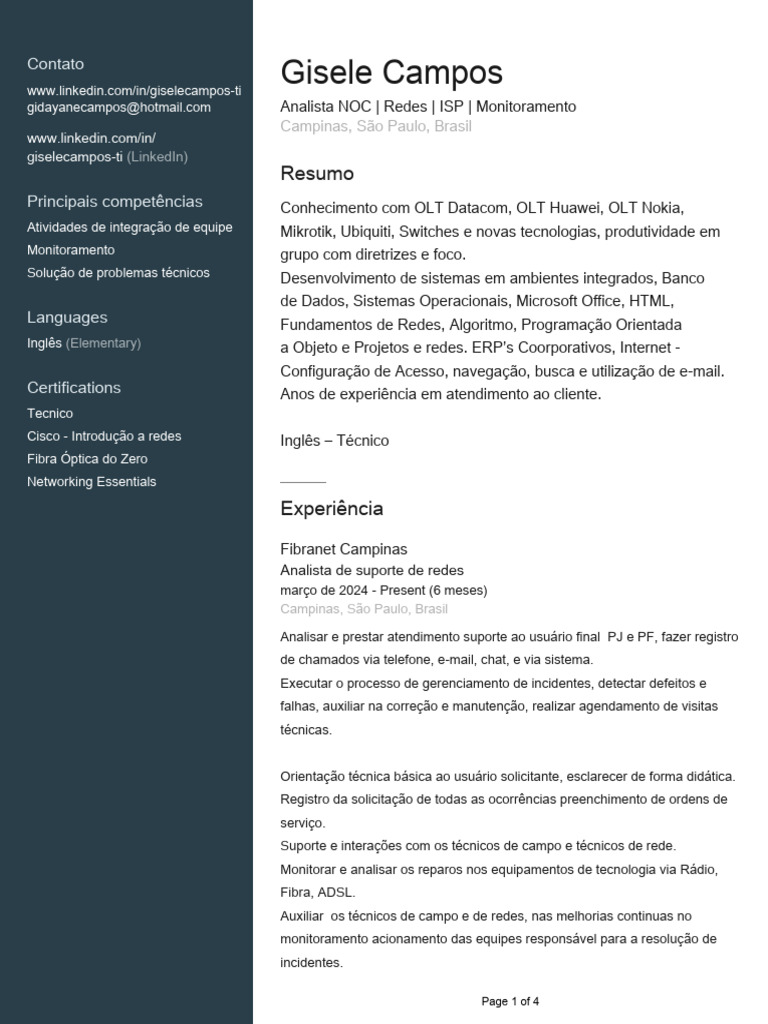 Curriculo Gisele Campos | PDF