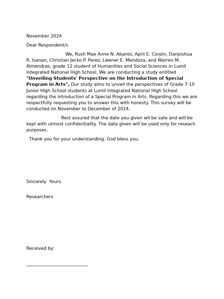 Document Letter For Respondents | PDF