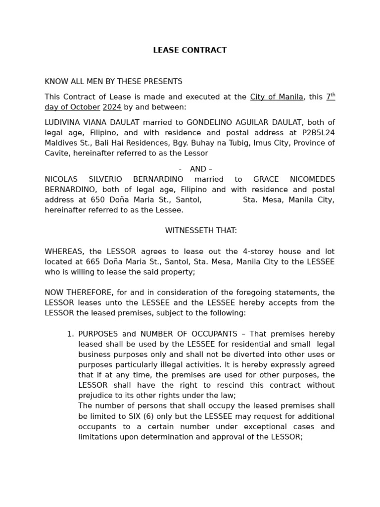 Lease Contract Sample | PDF