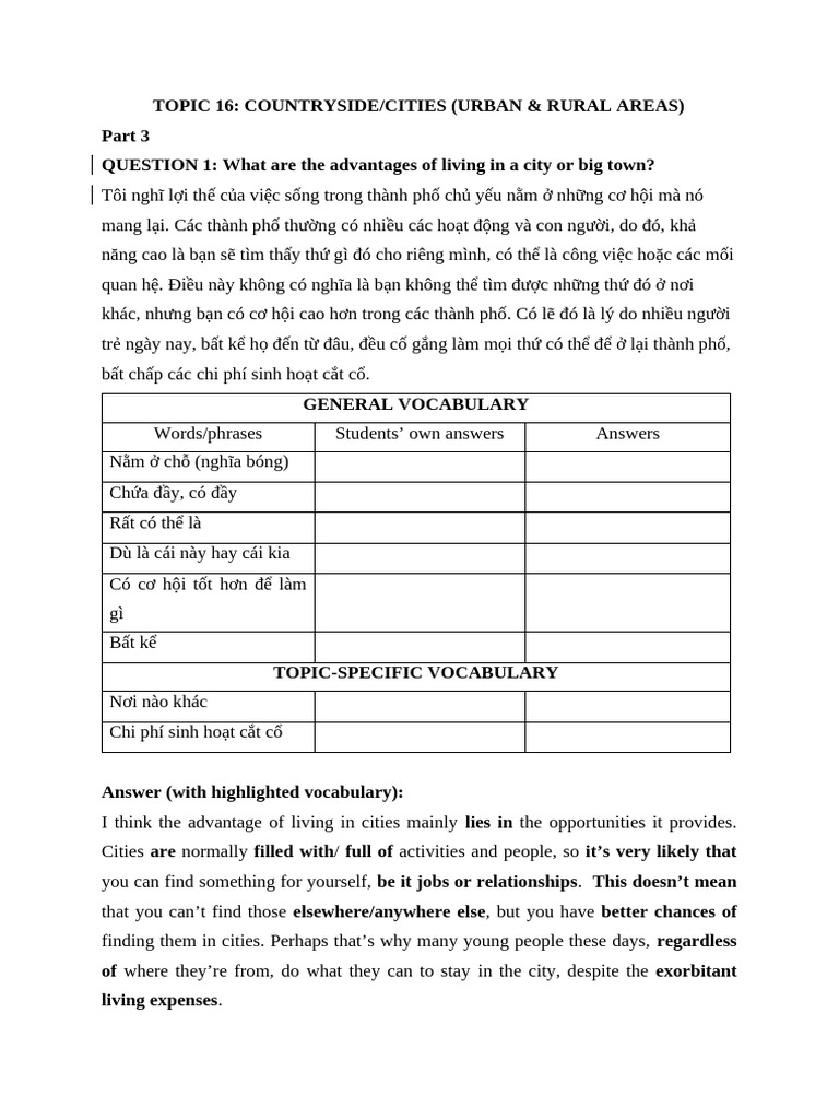 HS Topic 1 Cities and Countryside (P3) | PDF | Grammar | Linguistics