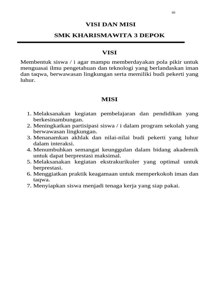 Visi Dan Misi SMK | PDF