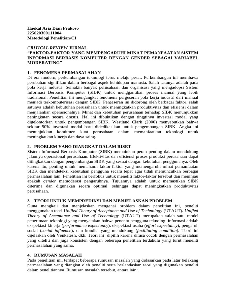 05 - Haekal Aria Dian Prakoso - 225020300111004 - Critical Review 1 | PDF