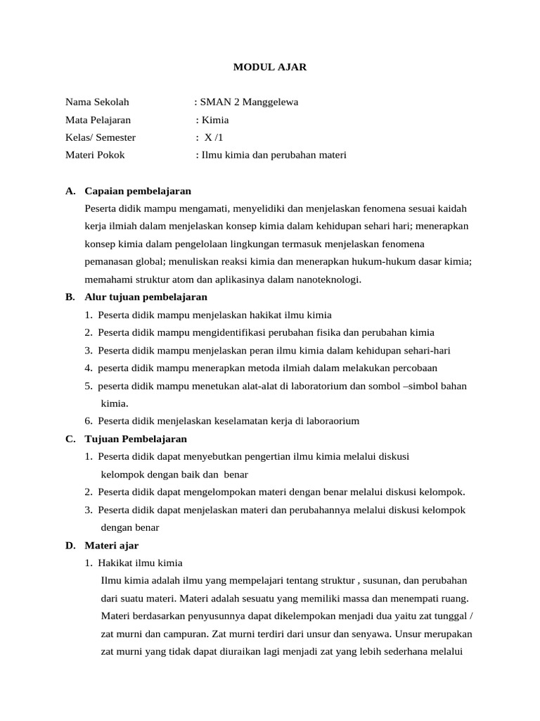 Modul Ajar Kimia Kelas X | PDF