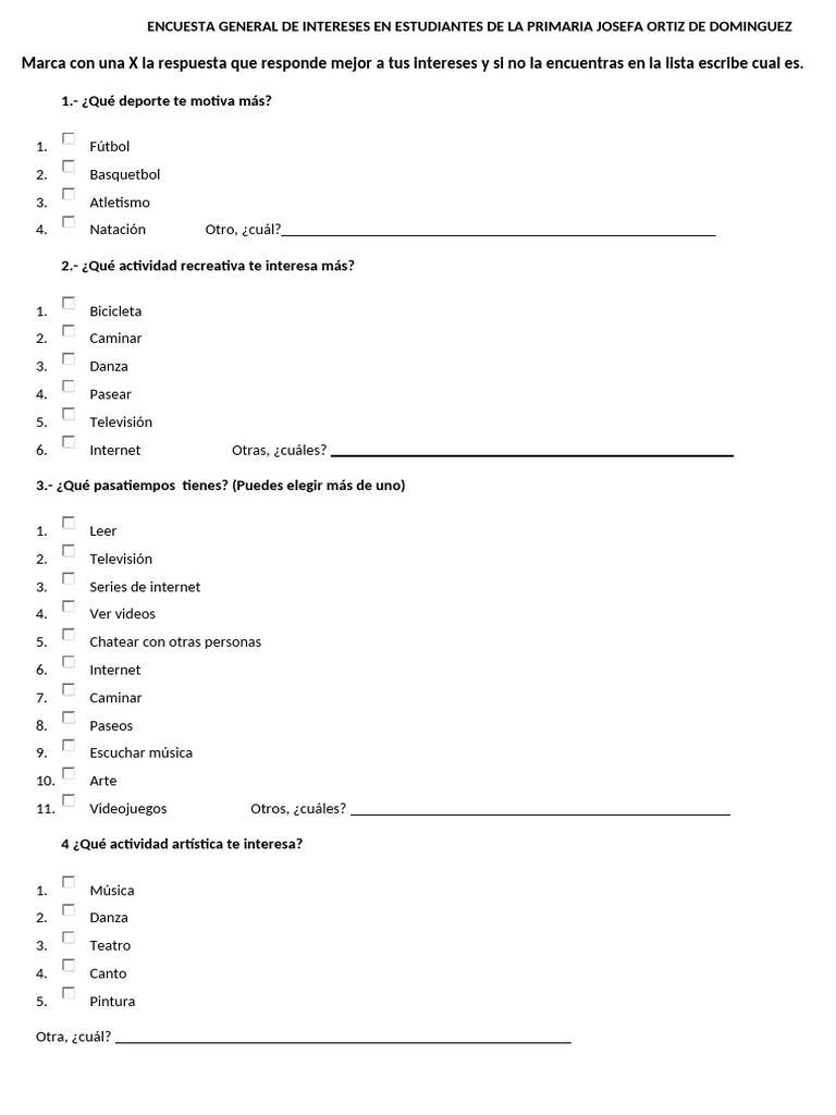 Encuesta general de intereses primaria | PDF