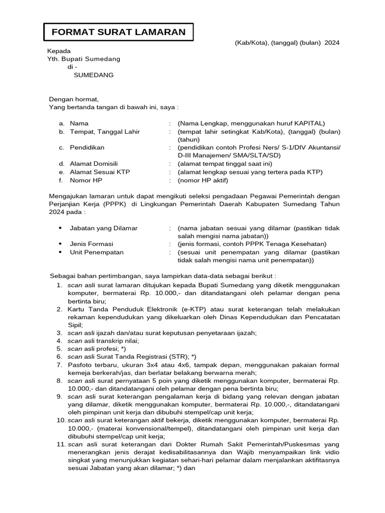 Format Surat Lamaran (1) | PDF
