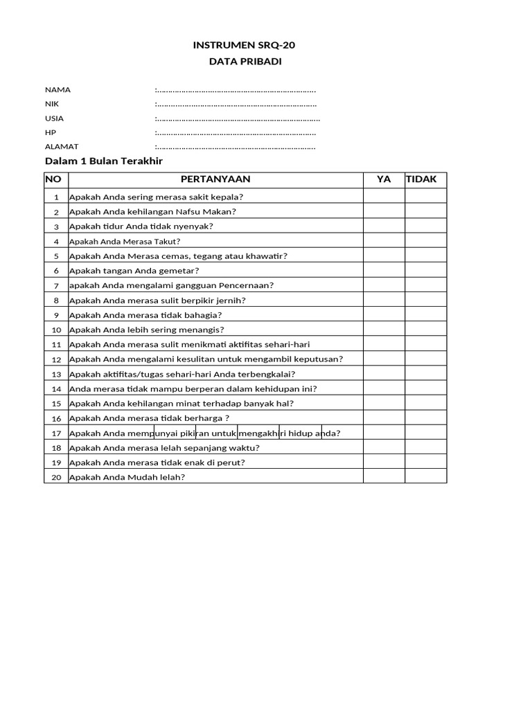 Quisioner Skrining SDQ Dan SRQ Jiwa 2023 | PDF