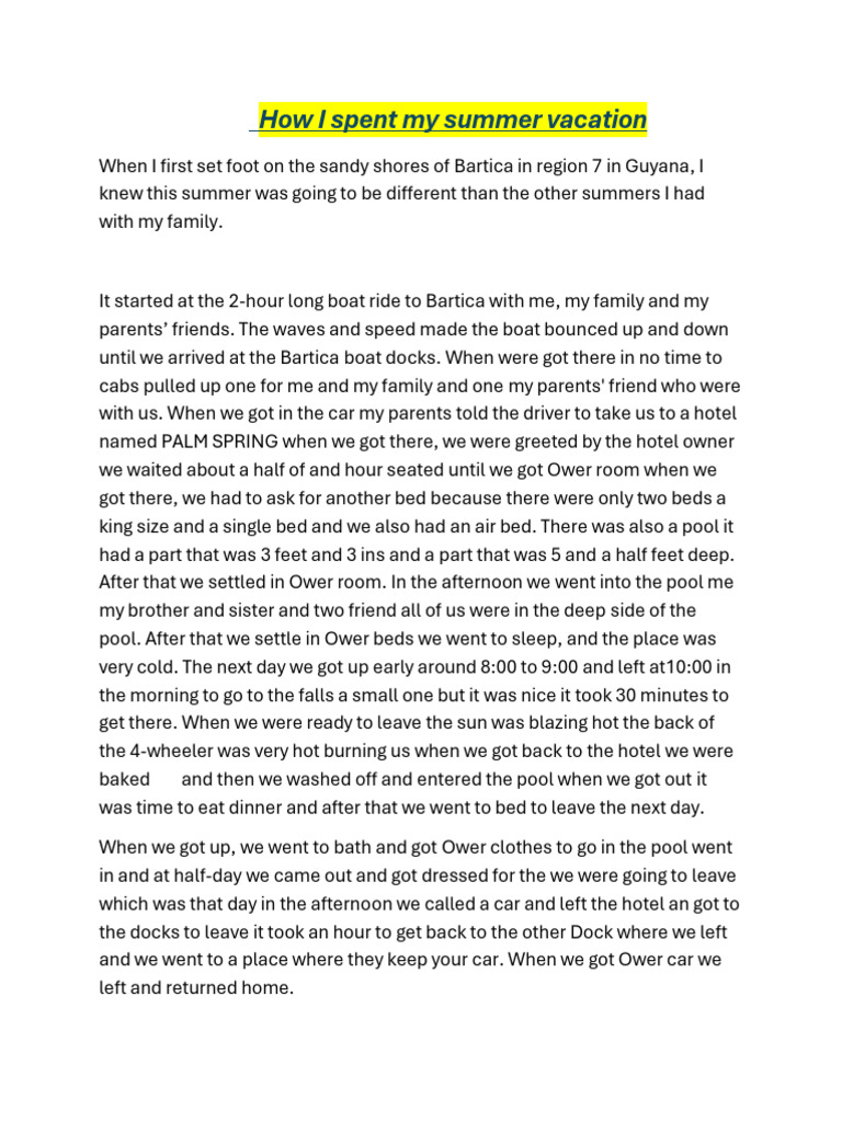 How I Spent My Summer Vacation: Parents' | PDF