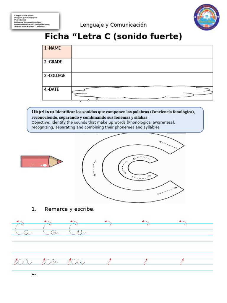 Ficha de Trabajo 18, 19 Letra Ca Co Cu Sonido Fuerte y S | PDF