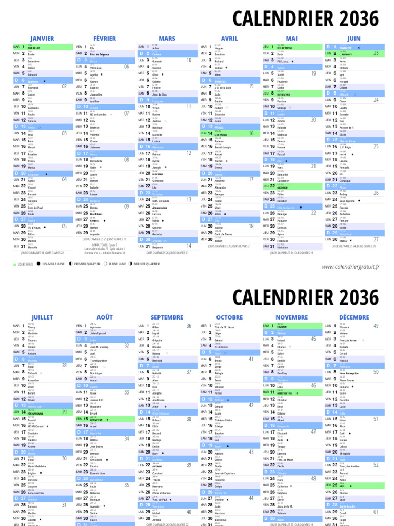 Calendrier 2036 | PDF