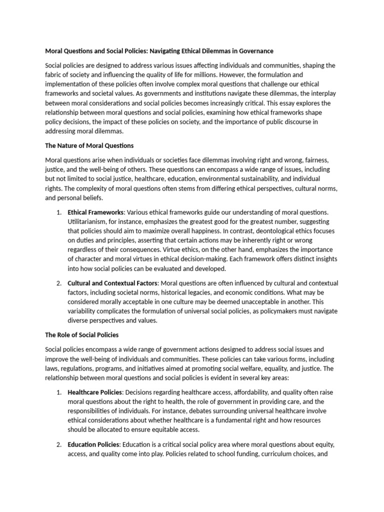 Moral Questions and Social Policies | PDF