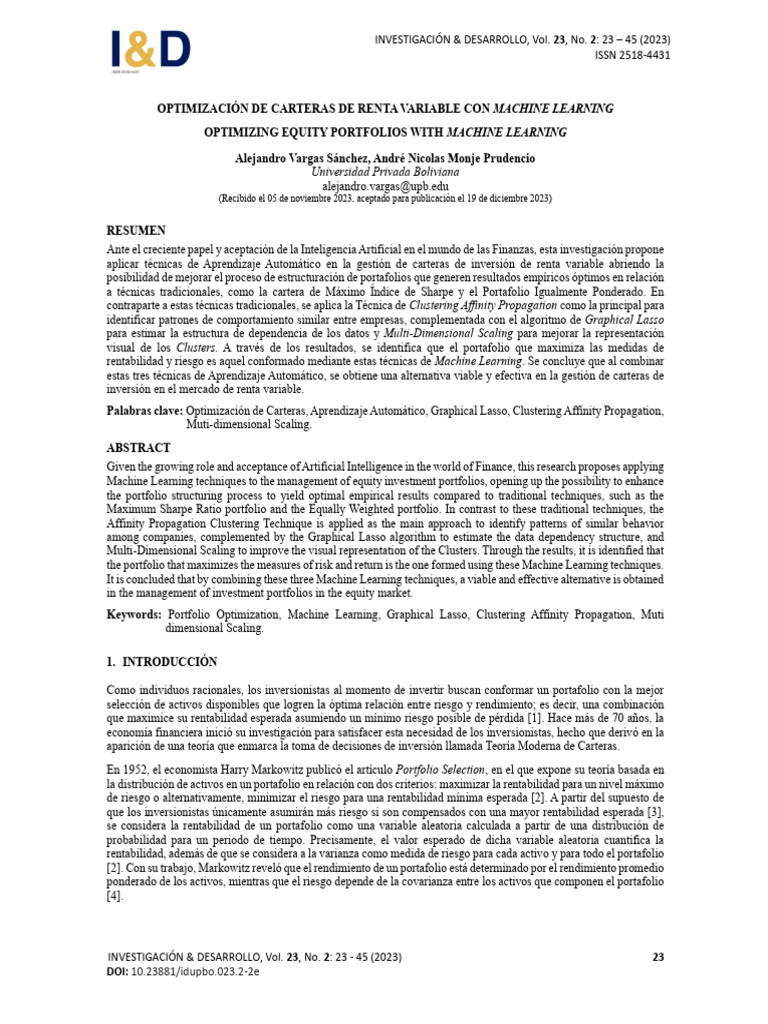 Optimizaci N de Carteras de Renta Variable Con ML 1707226853 | PDF | Aprendizaje automático ...