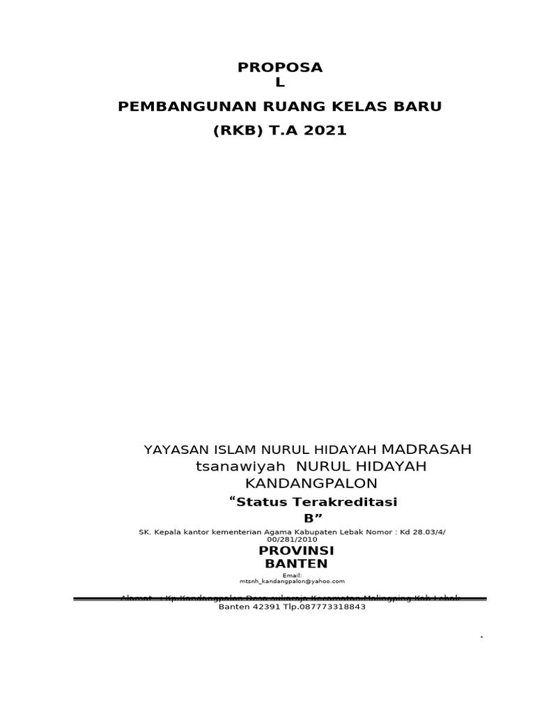 Bantuan Pembangunan Kelas Baru MTs Nurul Hidayah | PDF | Indonesia