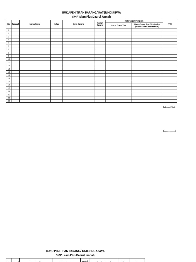 Buku Penitipan Barang Katering Siswa | PDF