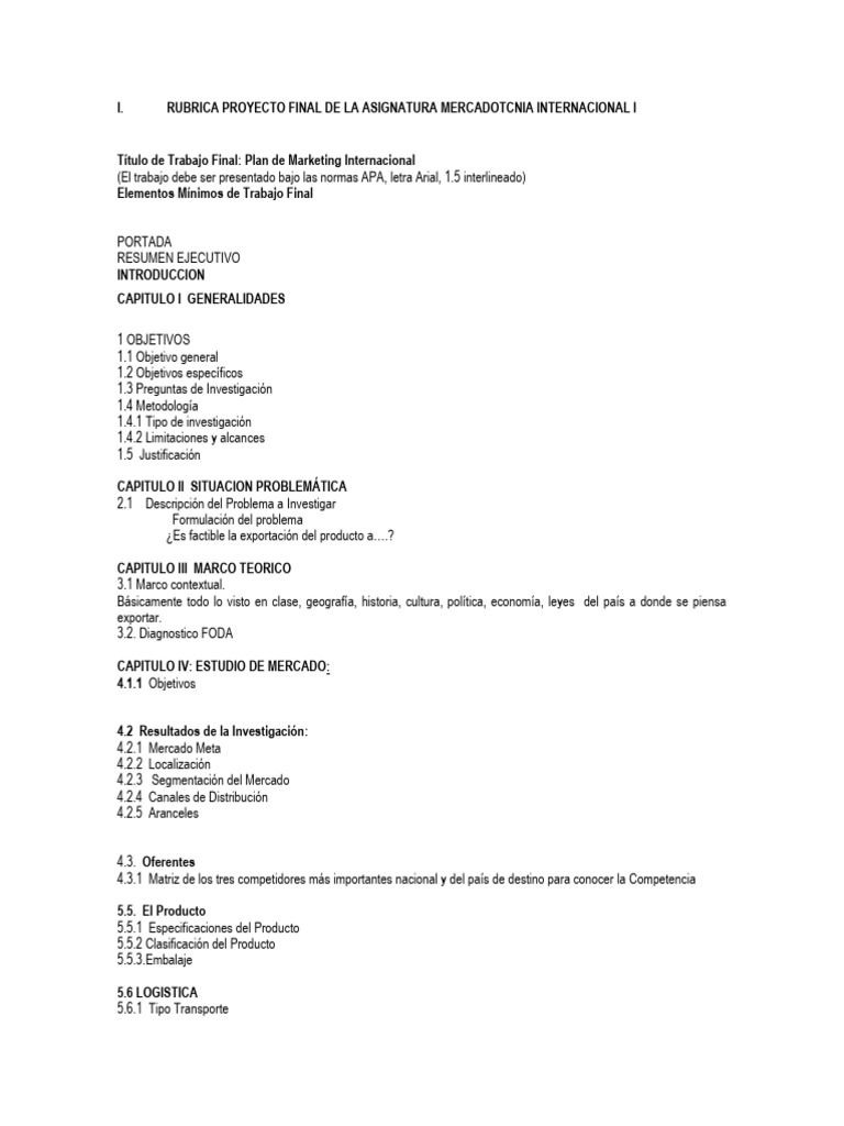 Rubrica Proyecto Final MKT | PDF